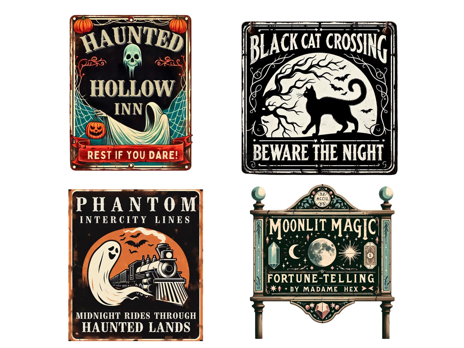 Vintage Halloween Signs Clipart: Spooky Haunted Decor (PNG) - Etsy