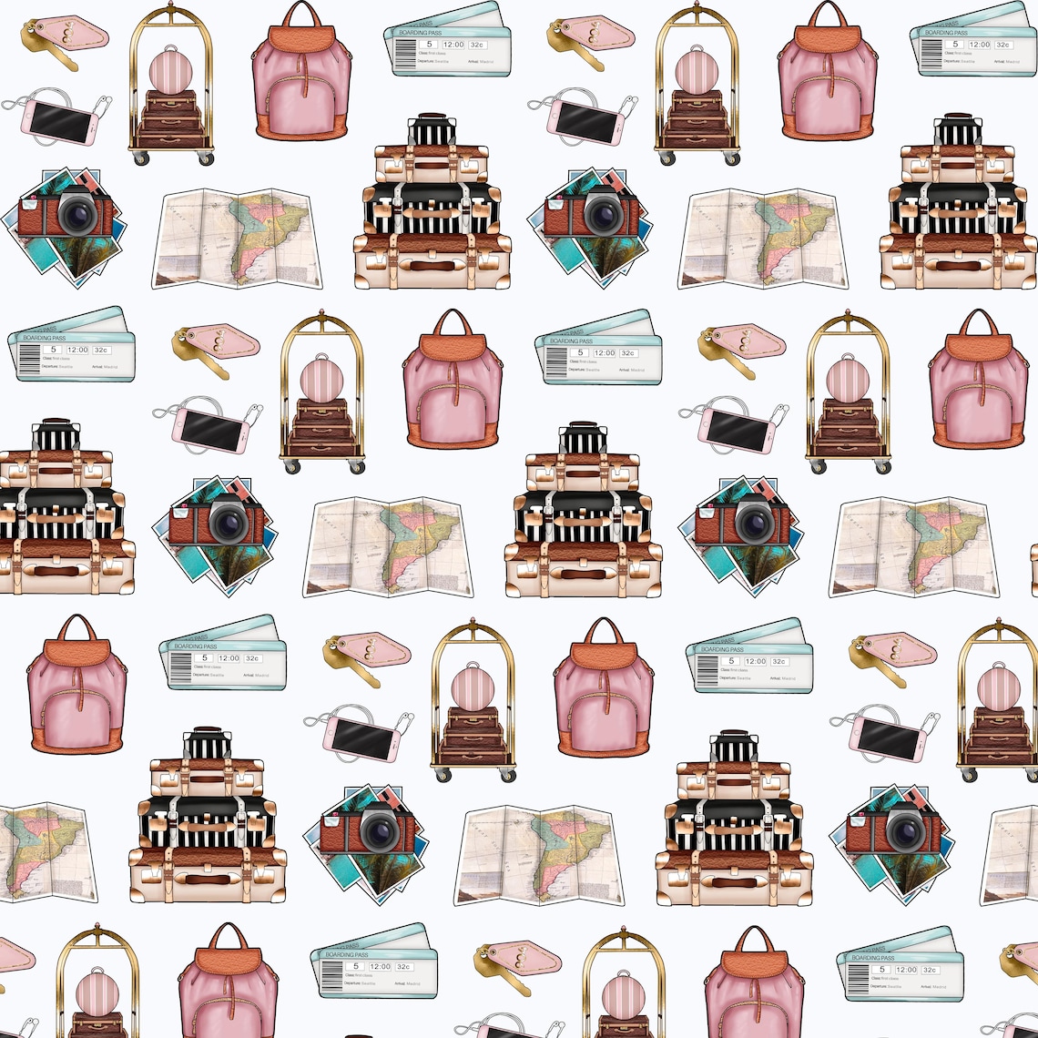 Travel Digital Paper Travel Scrapbook Paper Vacation | Etsy