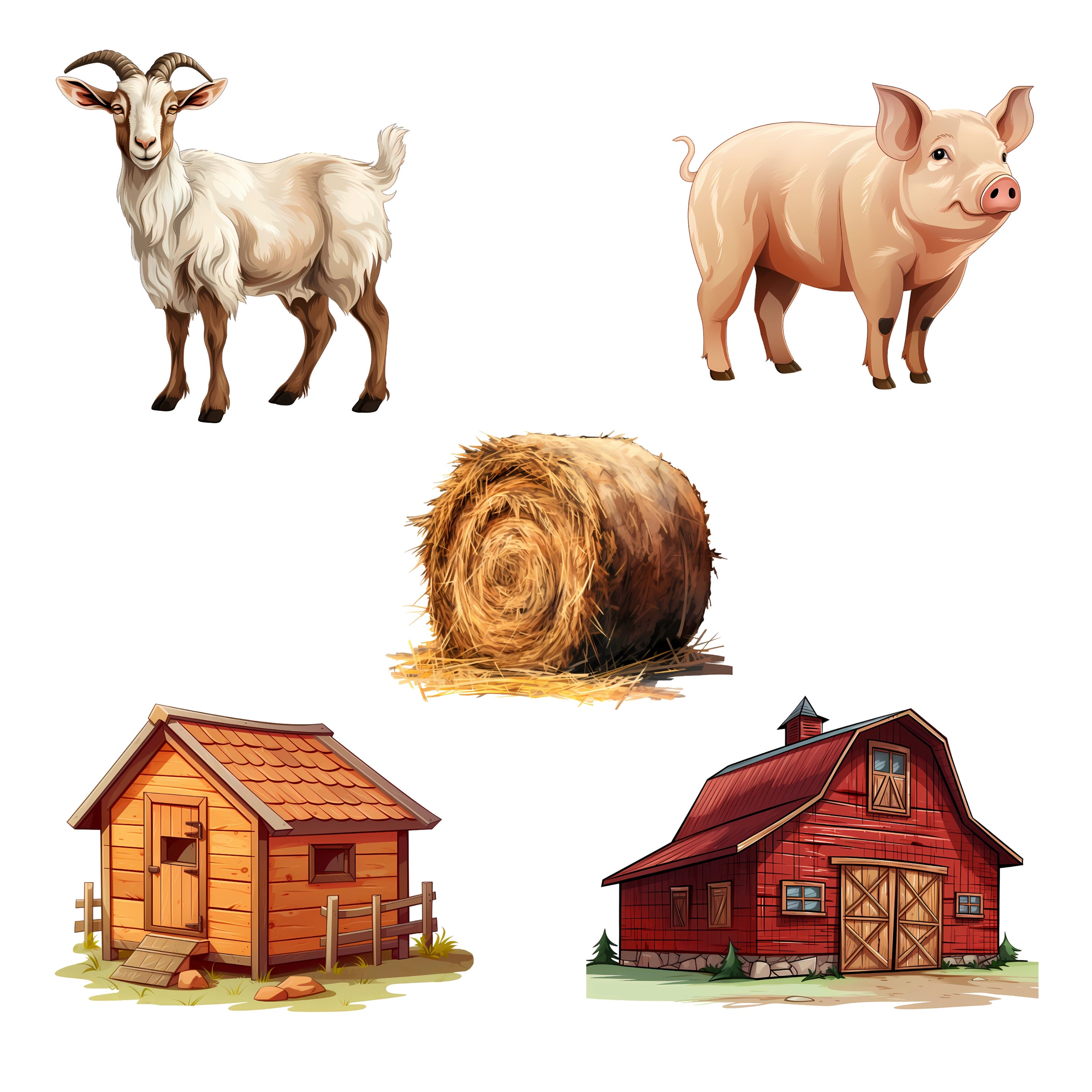 Farm Animal Clip Art Farm Clipart Horses Cows PNG - Etsy