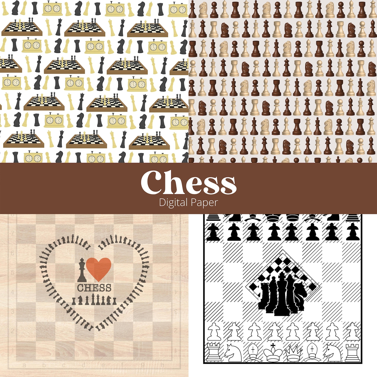 Chess Digital Paper - Chess Player, Chess Board, Scrapbook Paper ...