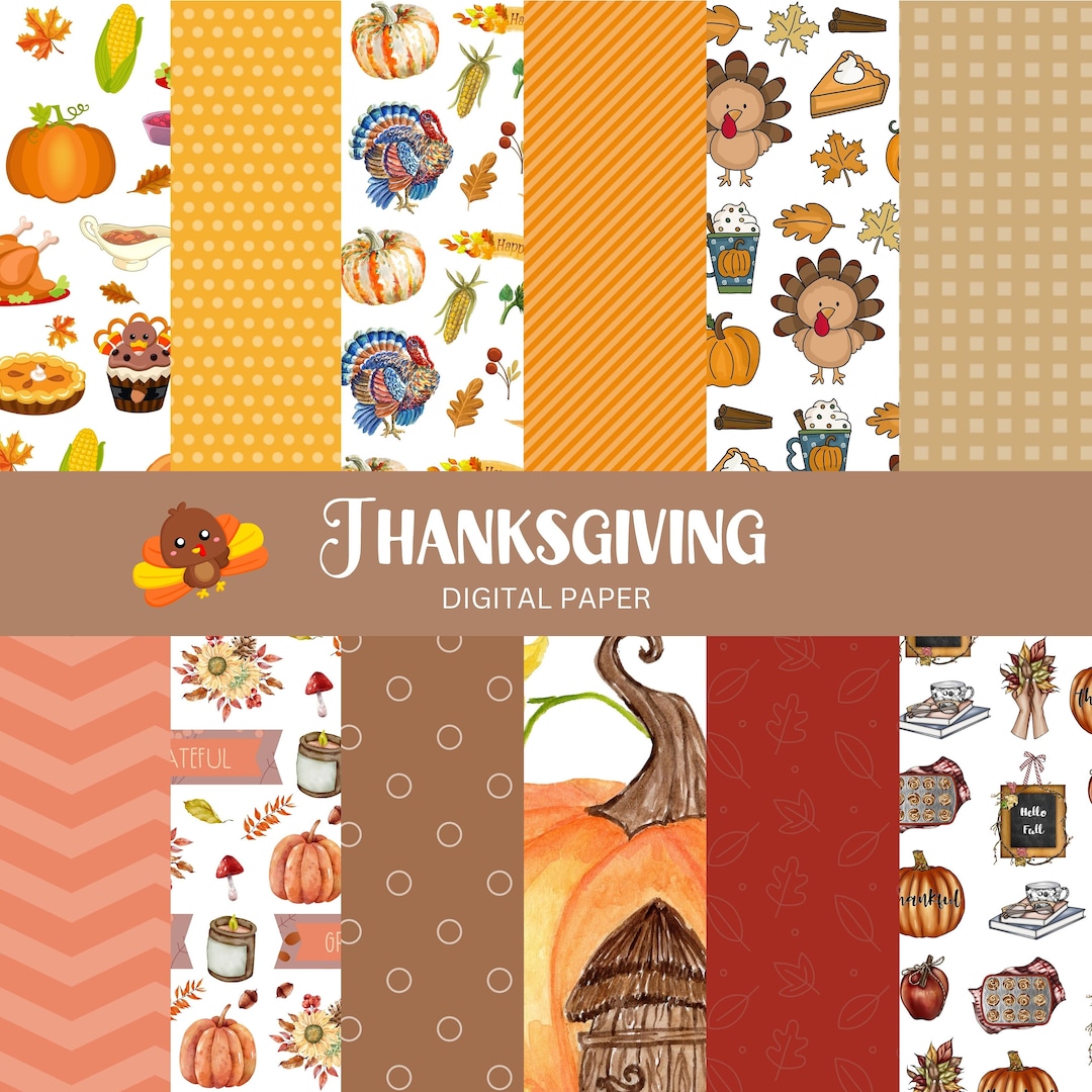 Thanksgiving Digital Paper - Fall, Scrapbook Paper, Accent Paper, Junk ...