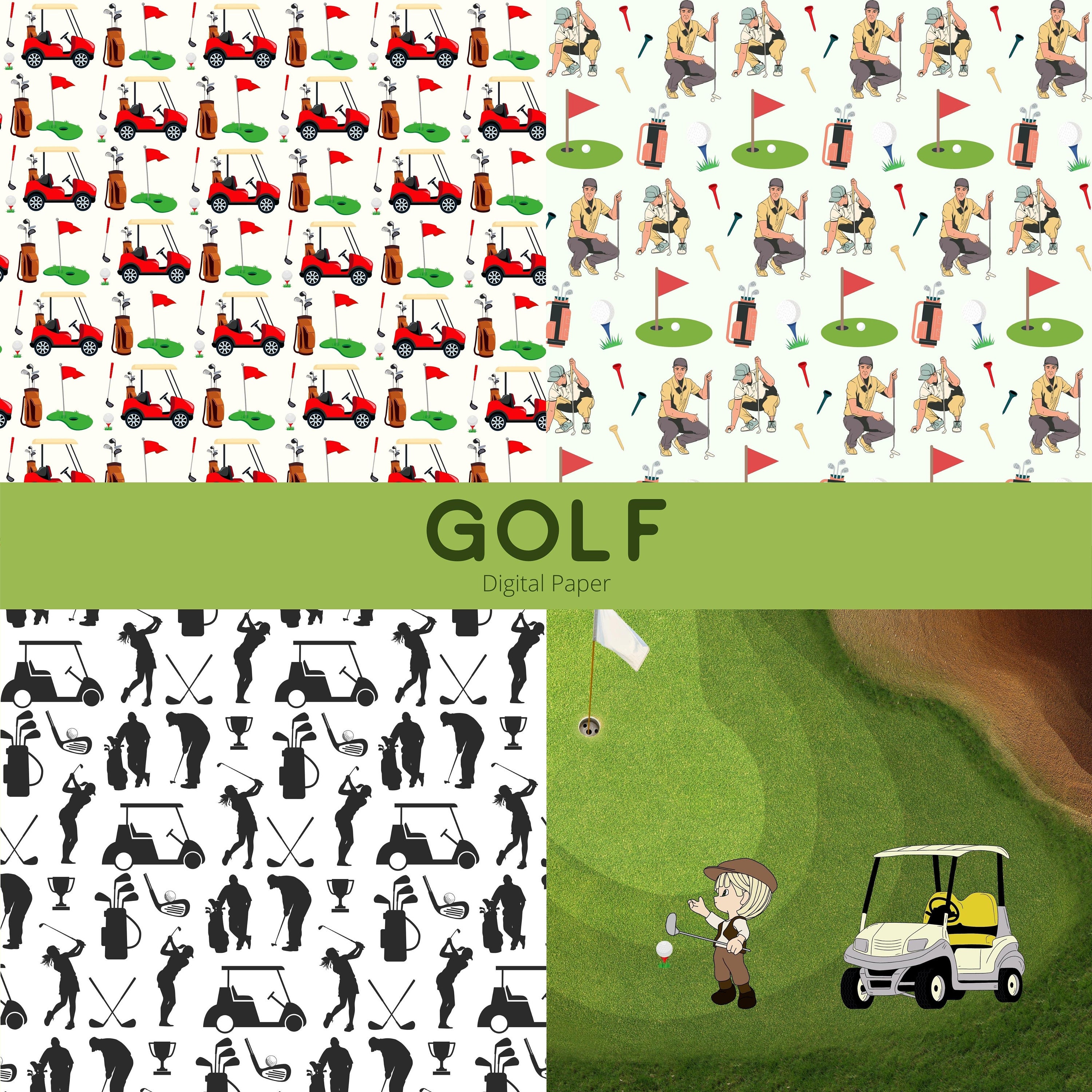 Golf Digital Paper - Golfing Scrapbook Paper, Digital Download ...