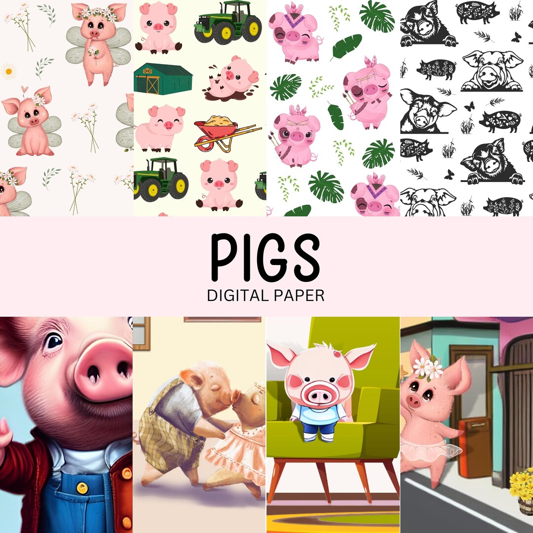 Pigs Digital Paper - Pig Scrapbooking Paper, Junk Journals, Pattern ...