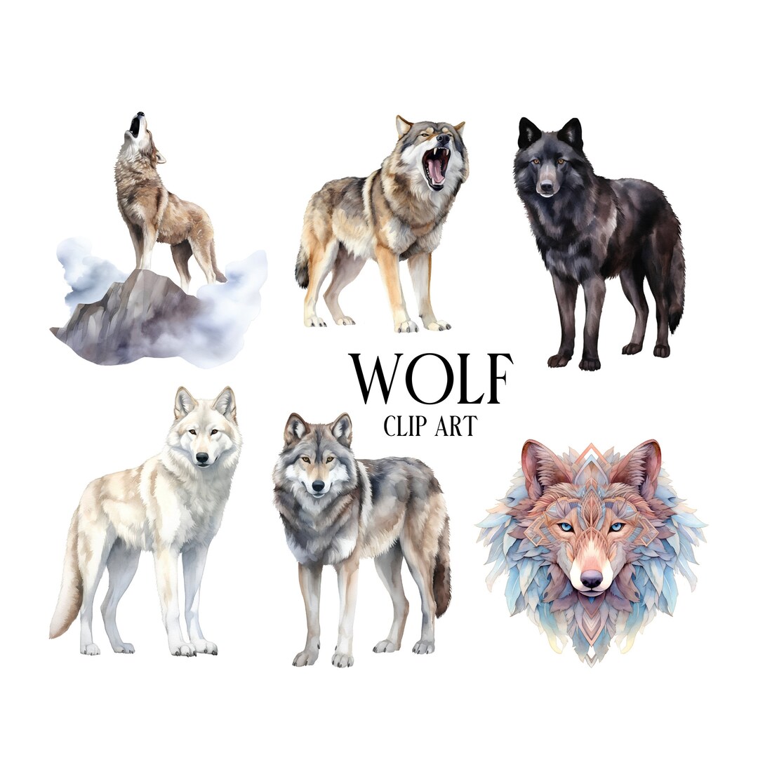 Wolf Clip Art - Wolves, Watercolor, Clipart, Scrapbook, Cards ...