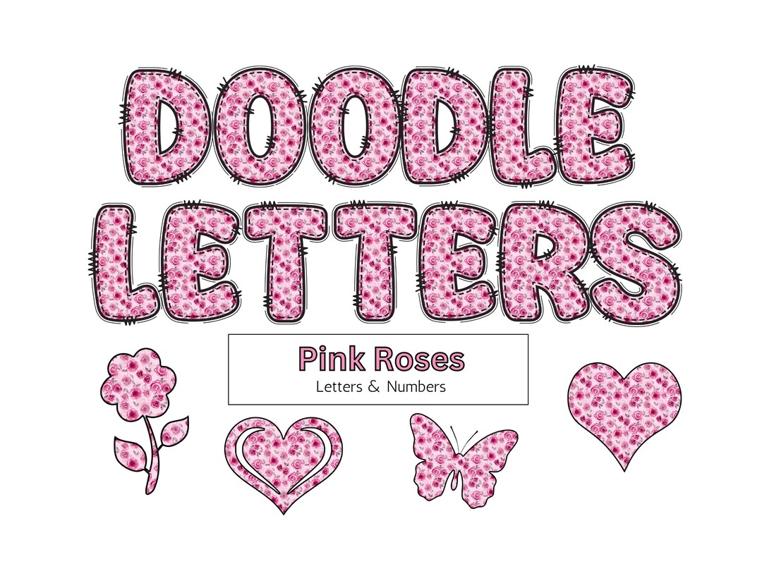 Pink Rose Doodle Letters - Alphabet PNG, Doodle Alphabet Clipart - Etsy