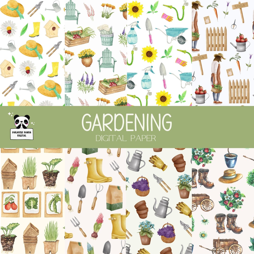 Gardening Digital Paper, Garden Scrapbook Paper, Papercrafts, Junk ...