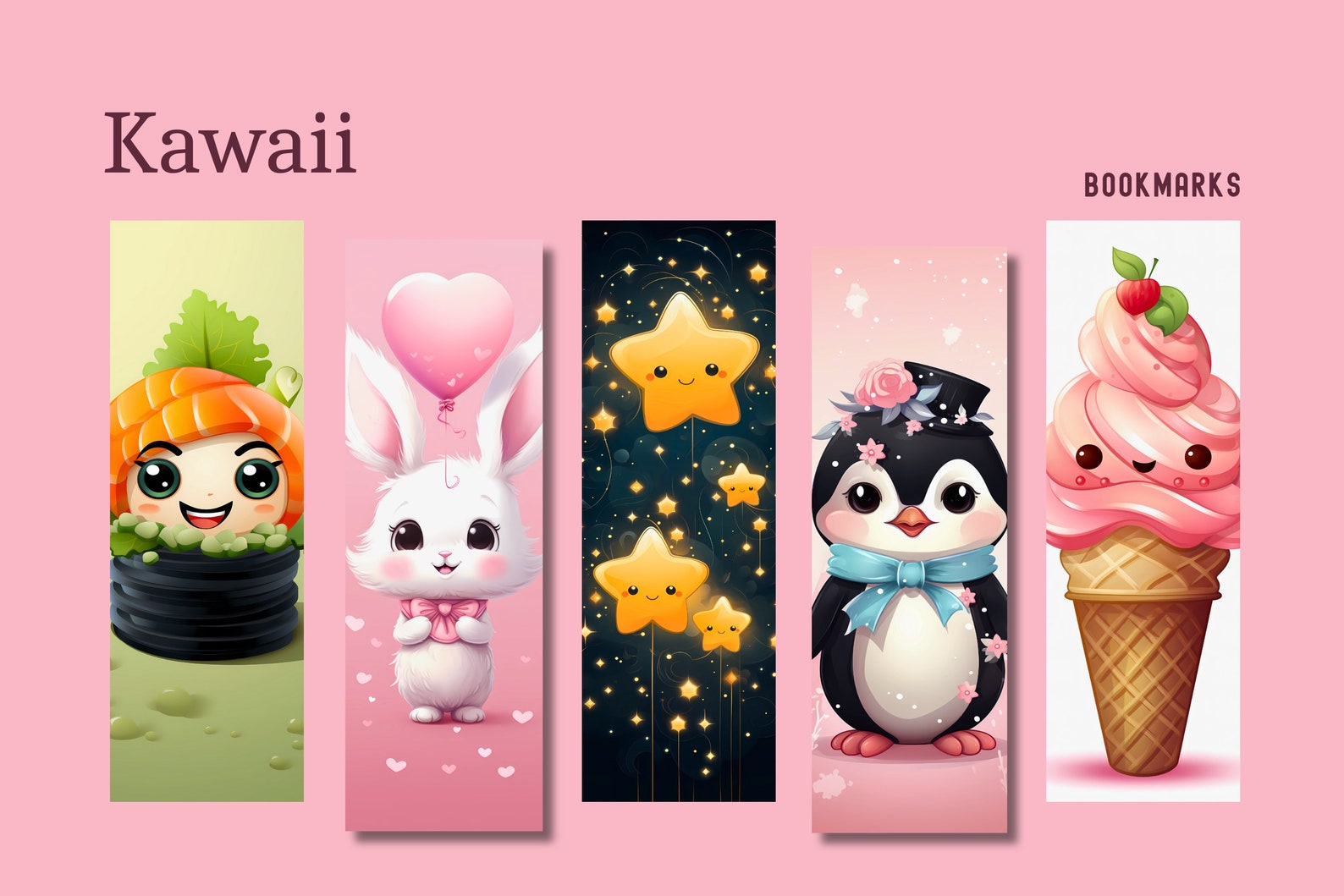 Kawaii Bookmarks Cute Bookmarks, Kawaii PNG, JPG, Kawaii Sublimation - Etsy