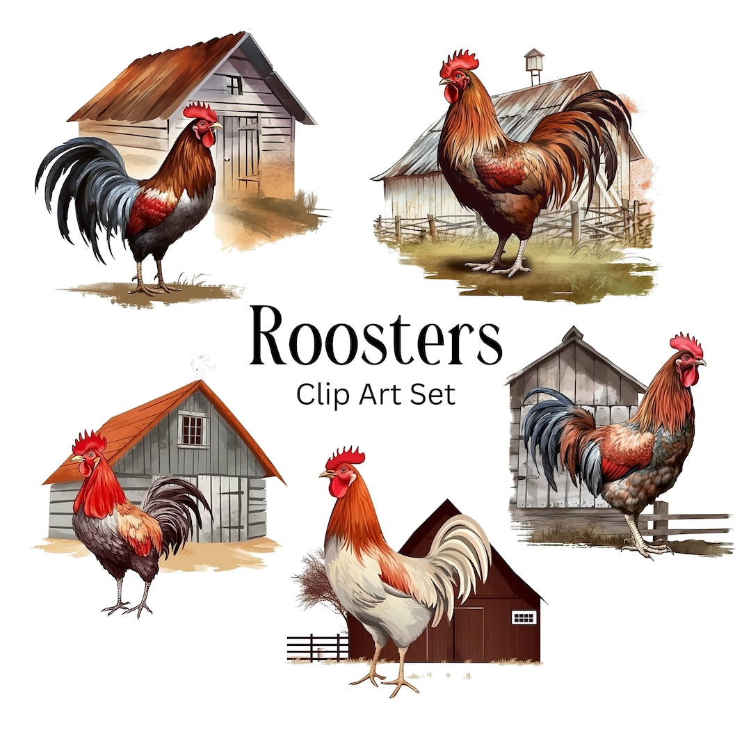 Roosters Clip Art - Farm Clip Art, Rooster, Scrapbook, Junk Journal ...