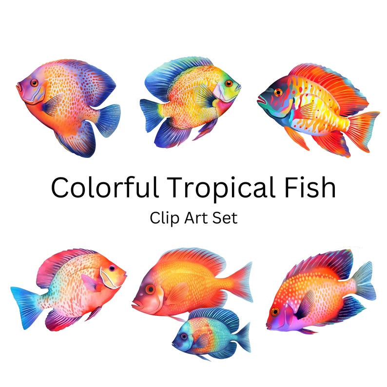 Colorful Tropical Fish Clip Art Set - Ocean Life, Sea Animals, Digital ...