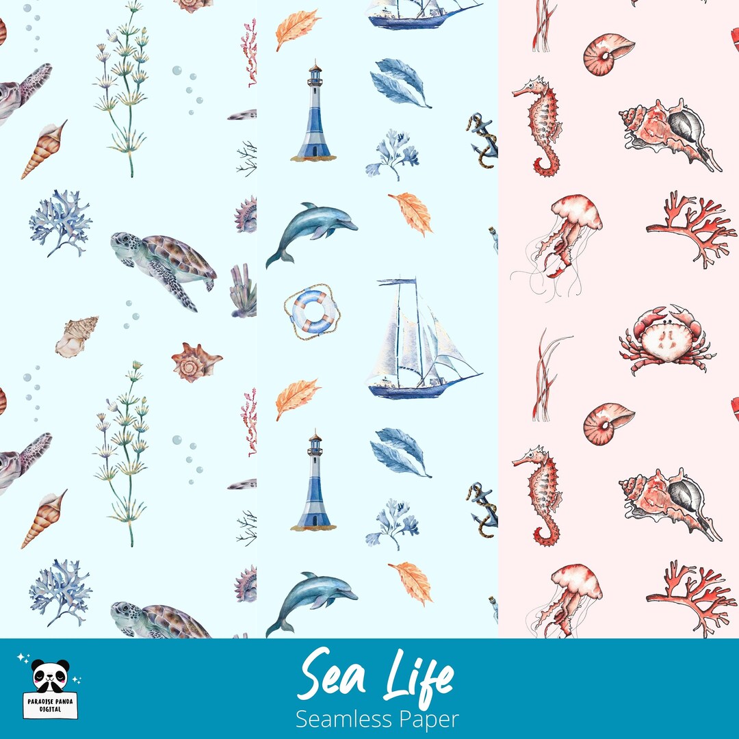 Sea Life Seamless Paper - Sea Turtle Digital Paper - Scrapbooking Paper ...