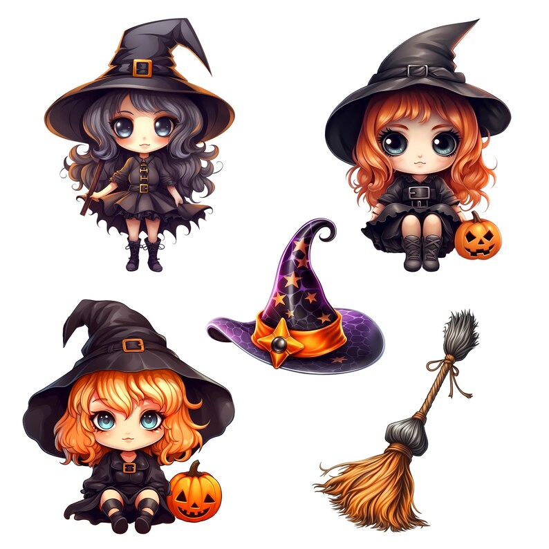 Chibi Halloween Clip Art Witches, Vampires, Ghost, Skeletons, Monsters ...