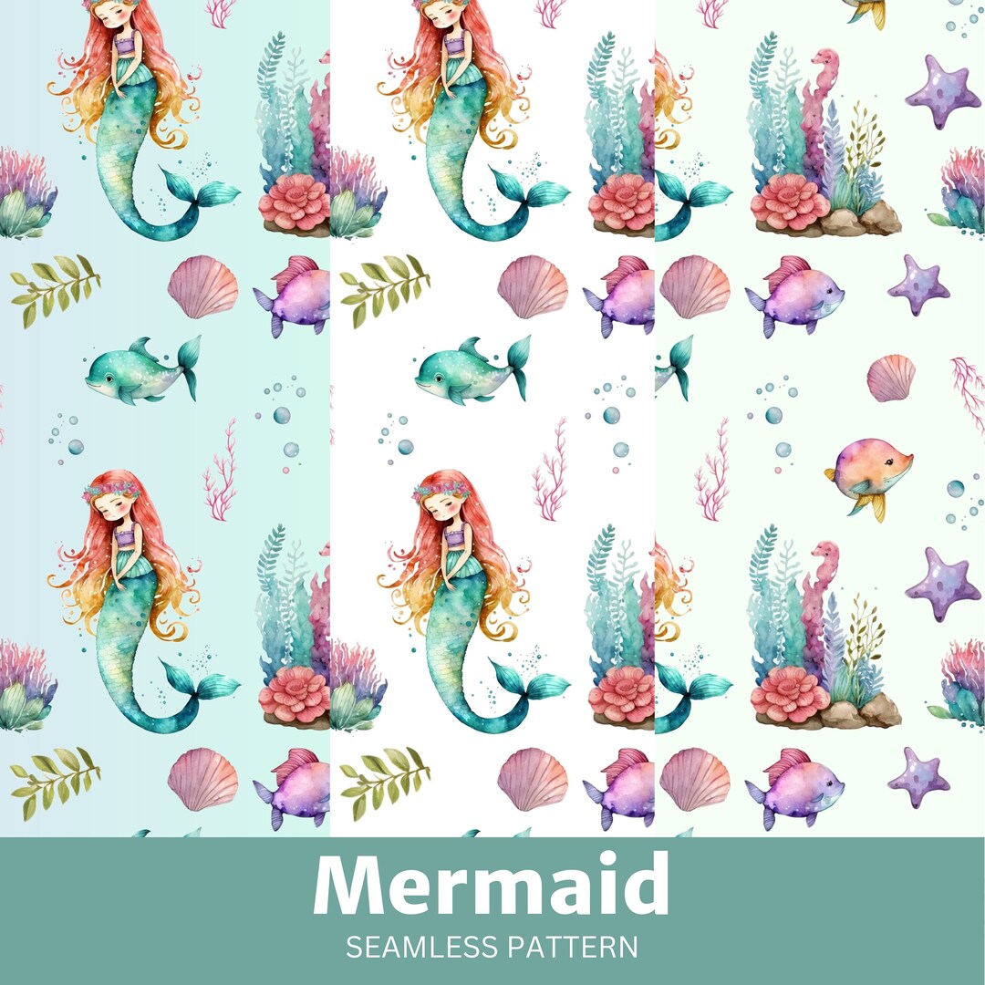 Mermaid Seamless Paper - Mermaid Digital Paper, Scrapbooking Paper ...