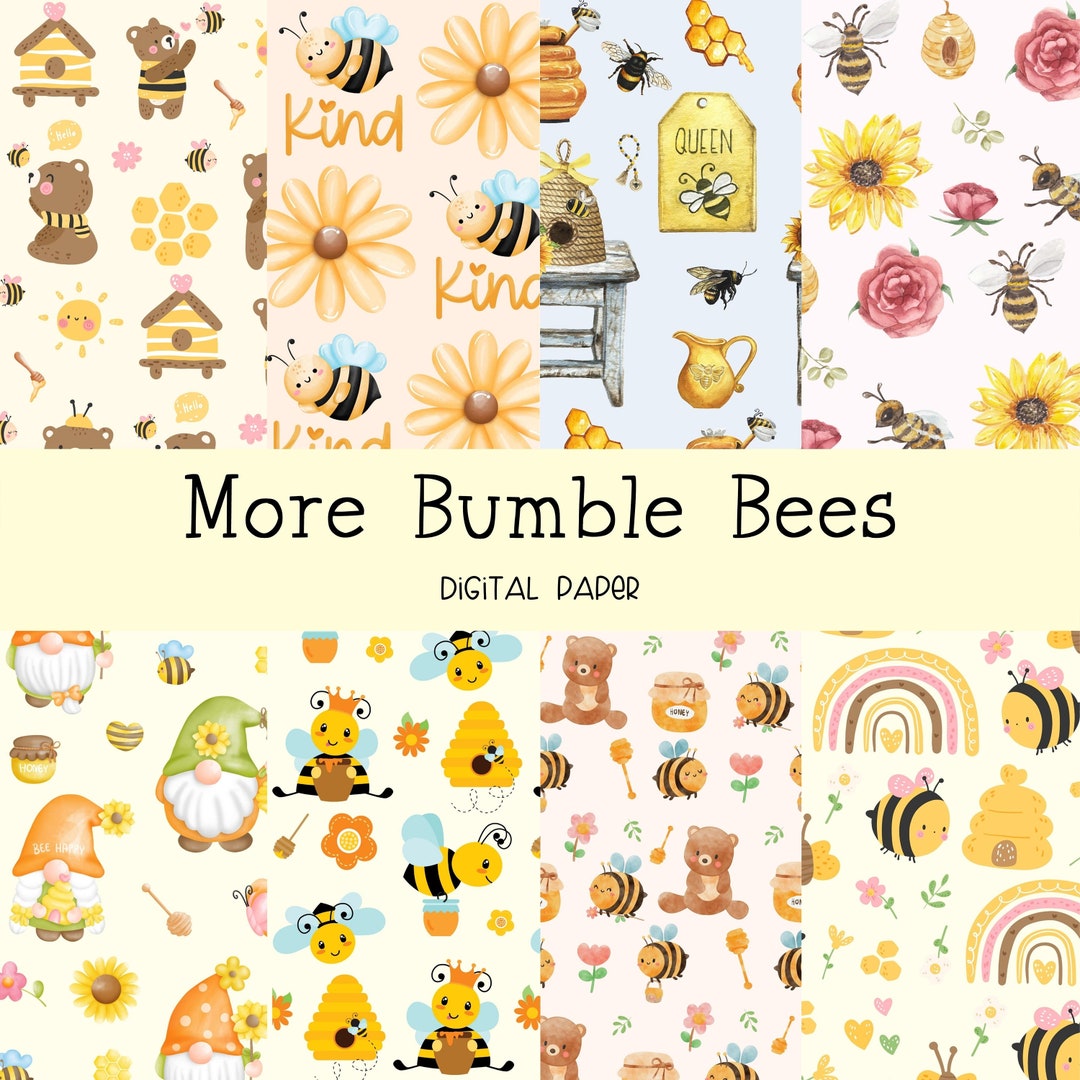 More Bumble Bees Digital Paper - Bee Scrapbooking Paper - for ...