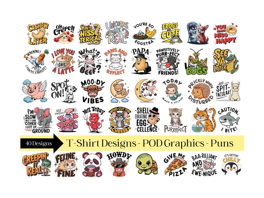 T-shirt Designs - POD Graphics - Puns - Etsy