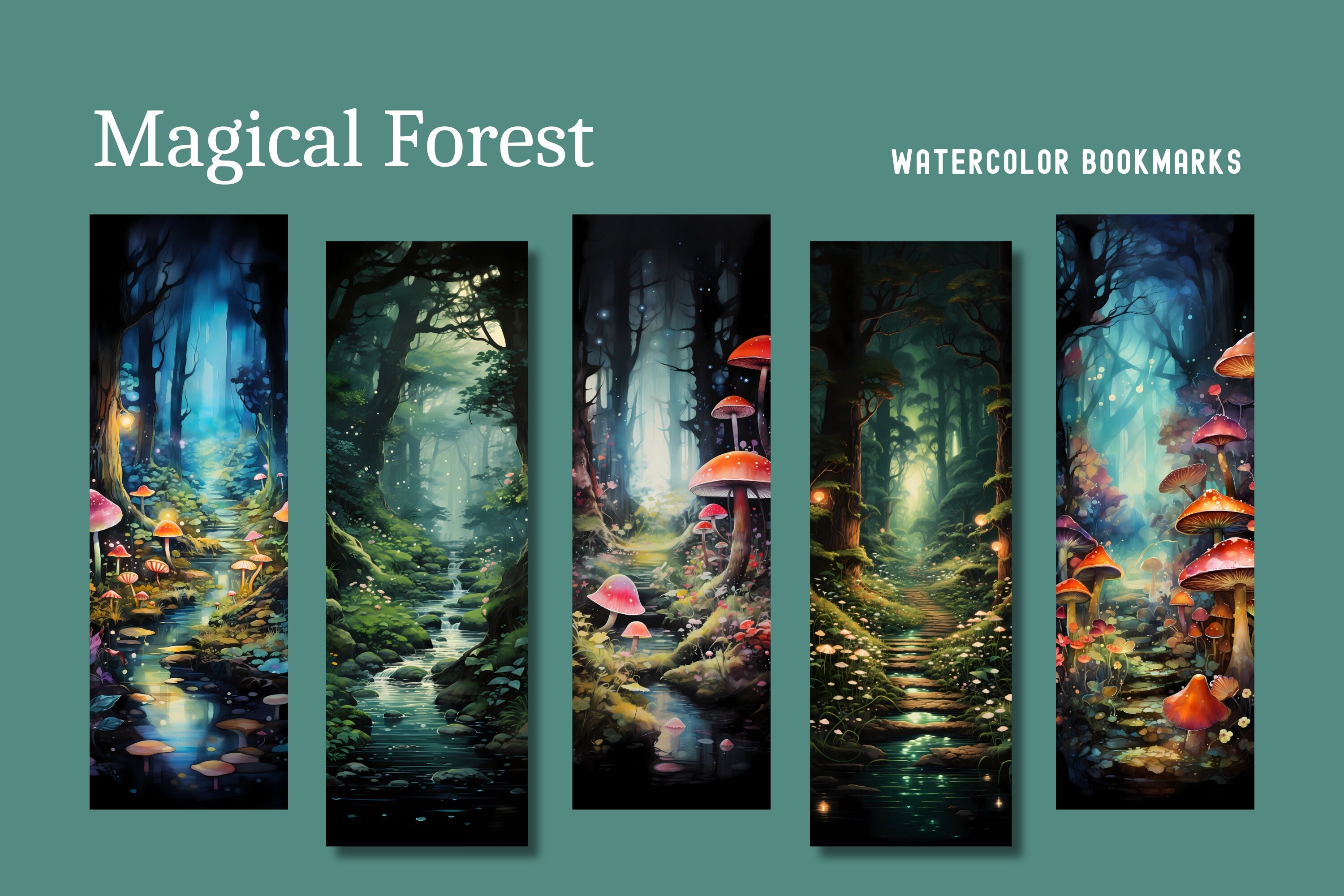 Magical Forest Watercolor Bookmarks Digital Download, PNG - Etsy