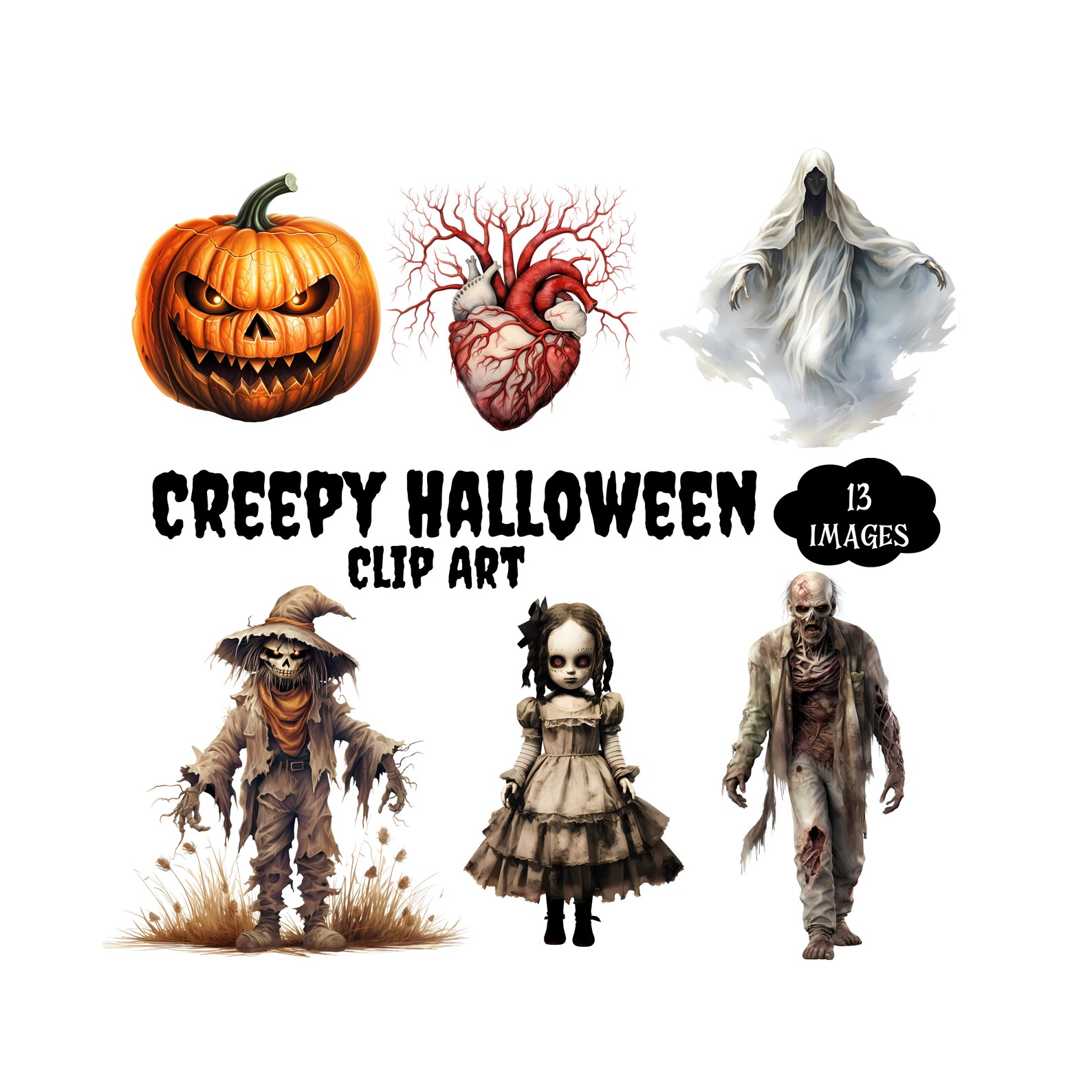 Creepy Halloween Clip Art Clipart Scrapbook Cards - Etsy