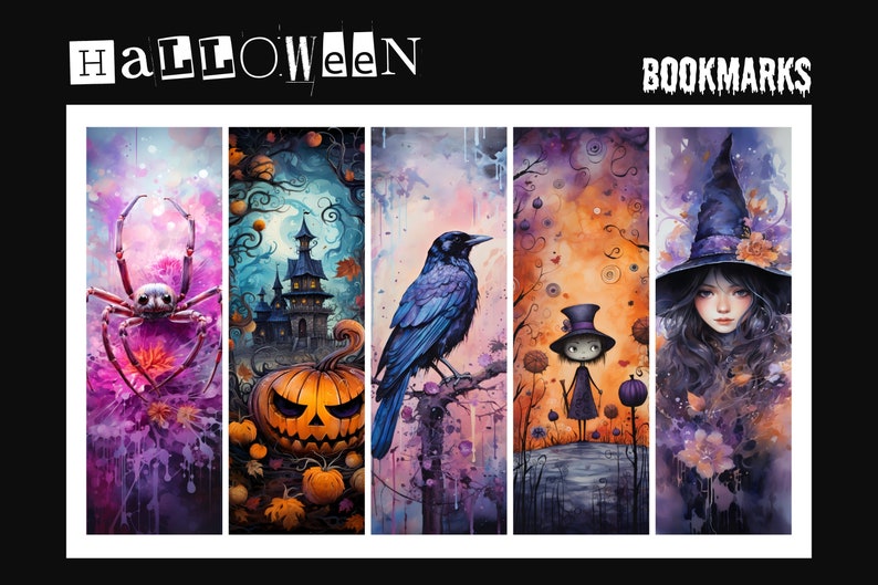Halloween Watercolor Bookmarks PNG Printable - Etsy