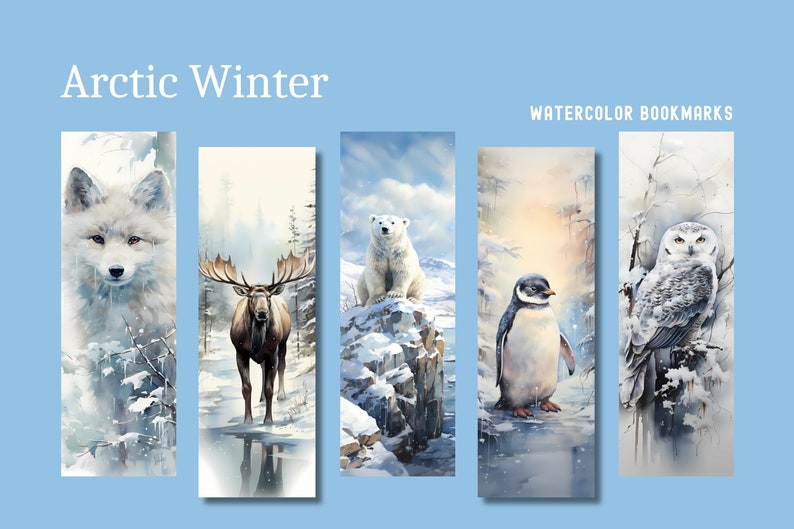 Arctic Watercolor Bookmarks, Bookmark PNG, Winter Sublimation, Arctic ...