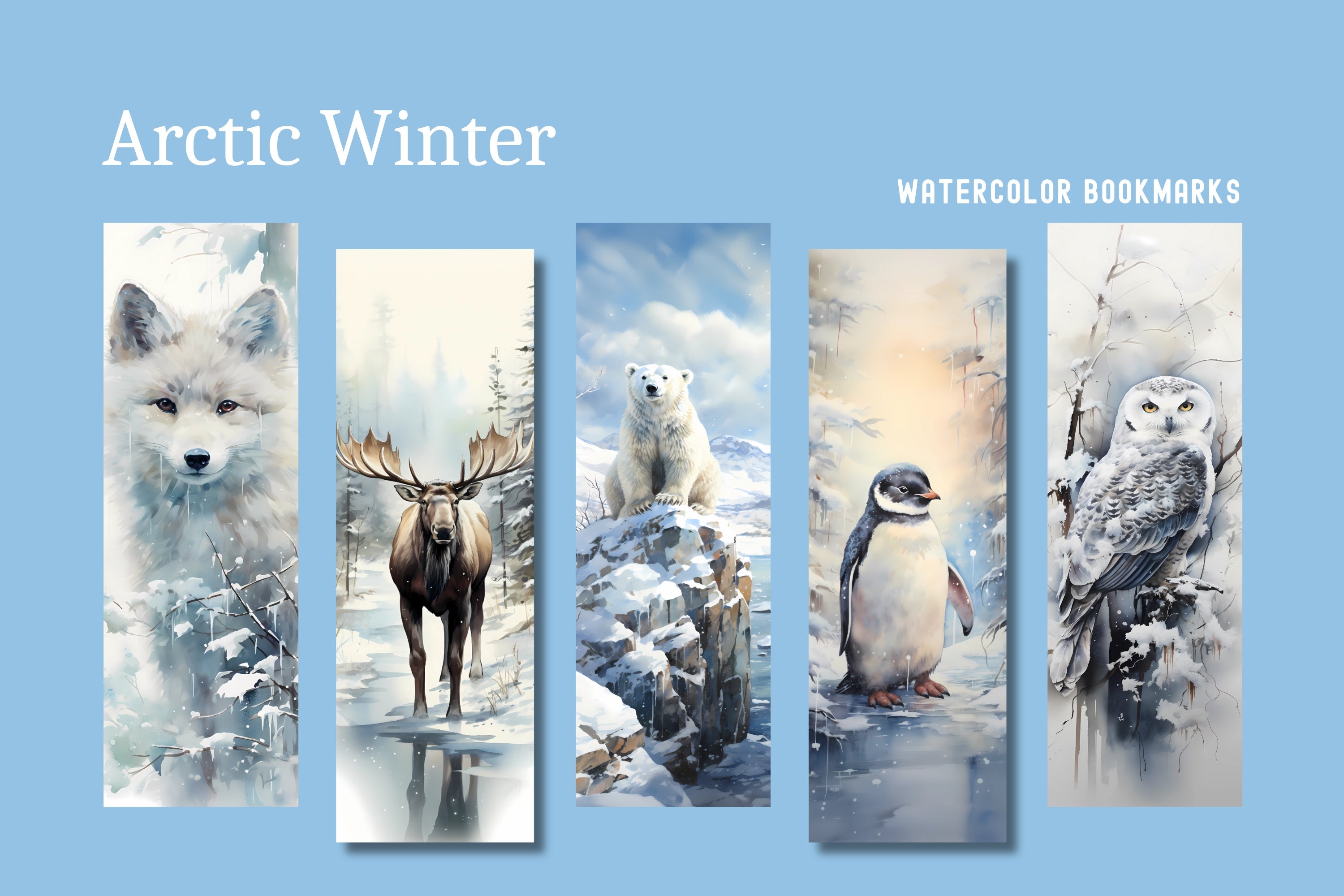 Arctic Watercolor Bookmarks, Bookmark PNG, Winter Sublimation, Arctic ...