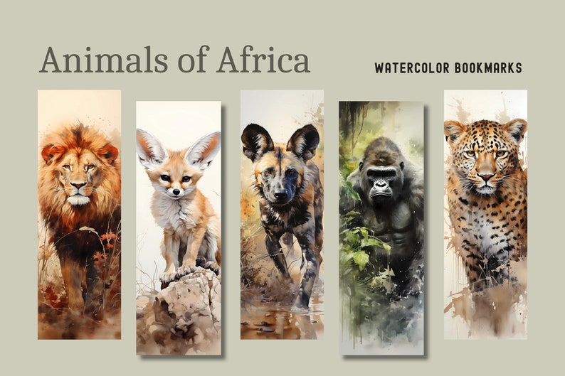 Animals of Africa Watercolor Bookmarks - PNG, Digital Download - Etsy