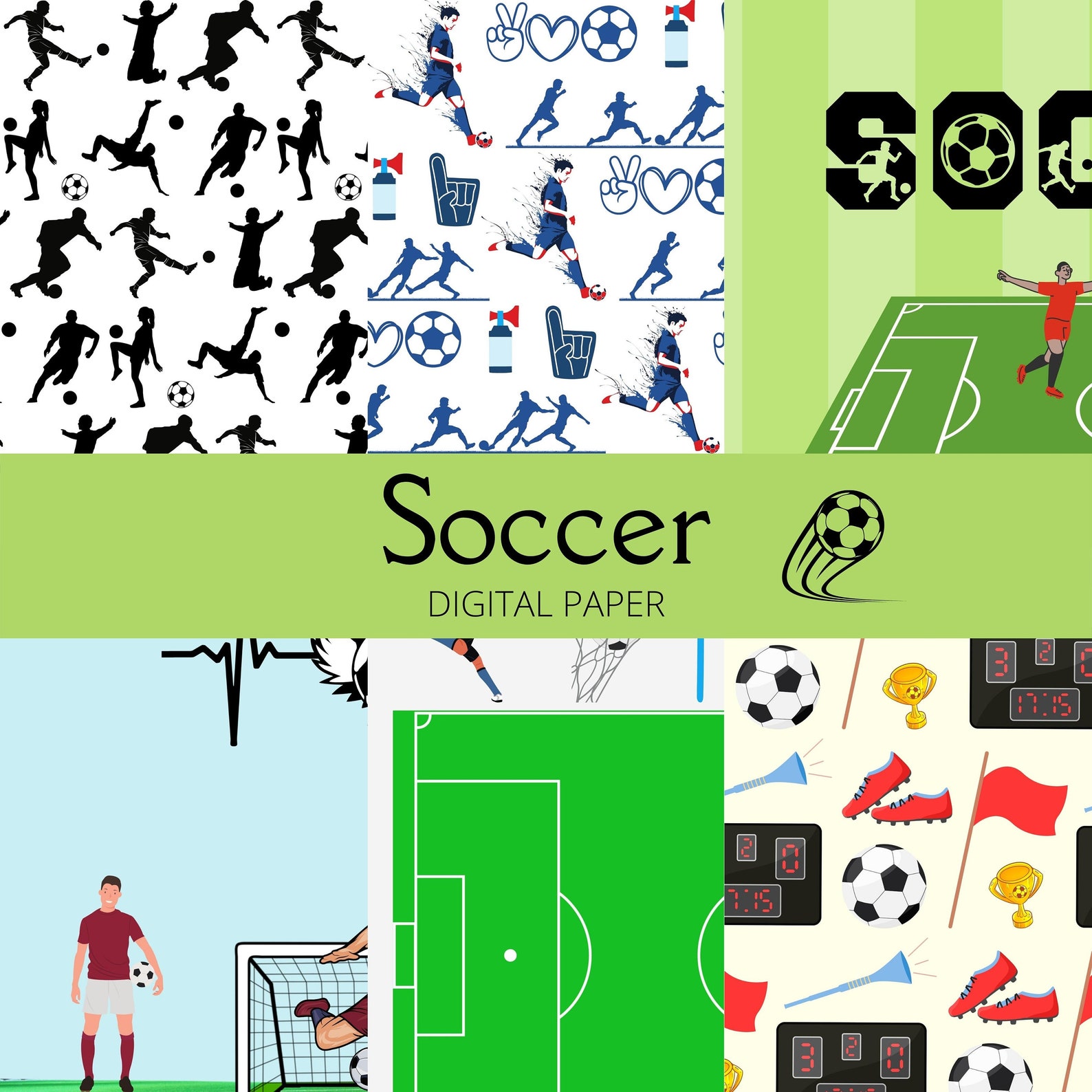 Soccer Digital Paper - Soccer Scrapbook Paper, Junk Journal, Printable ...