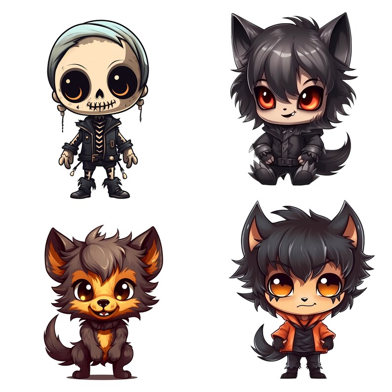 Chibi Halloween Clip Art Witches, Vampires, Ghost, Skeletons, Monsters ...