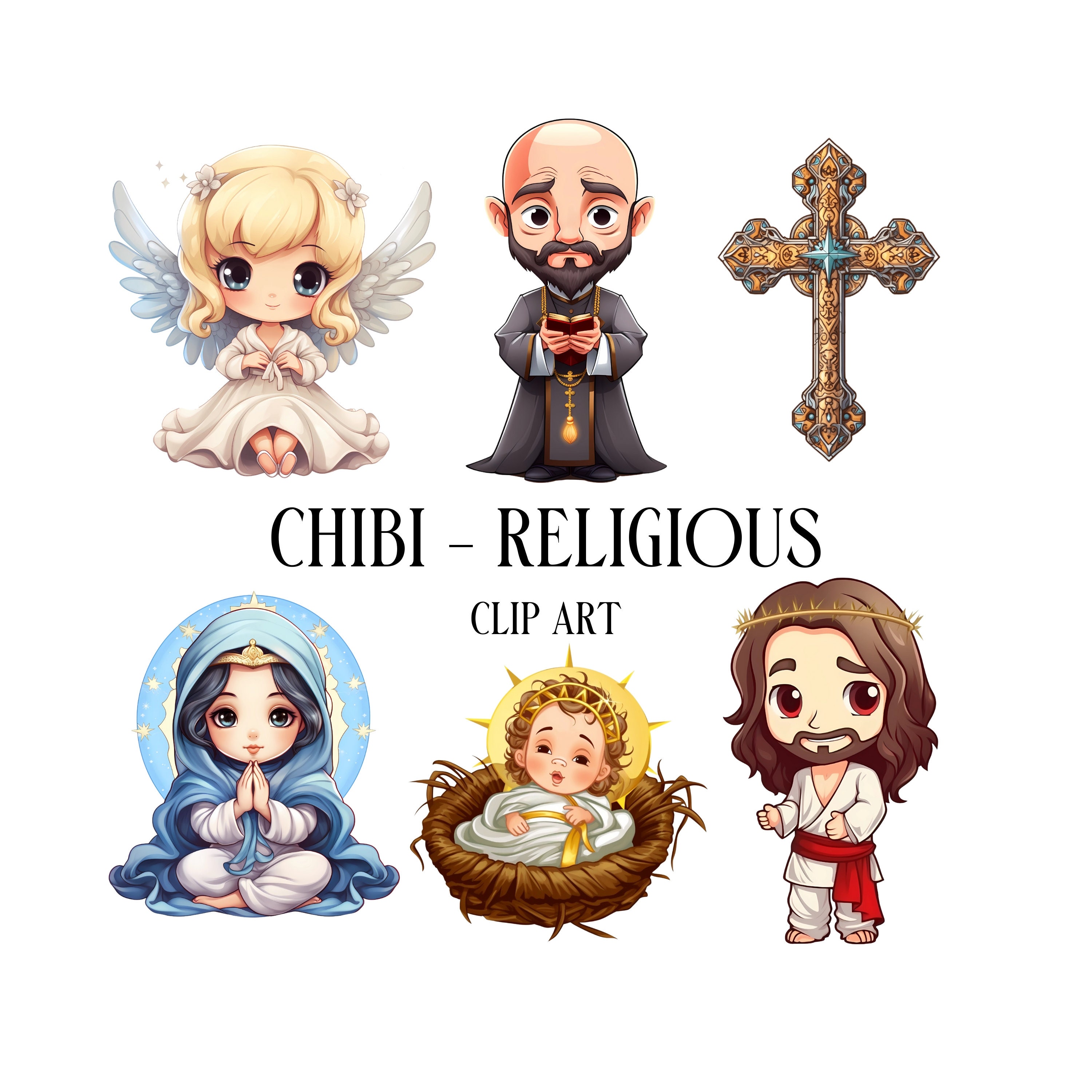 Chibi Religious Clip Art - Jesus, Angels, Church, Cross, Clipart ...
