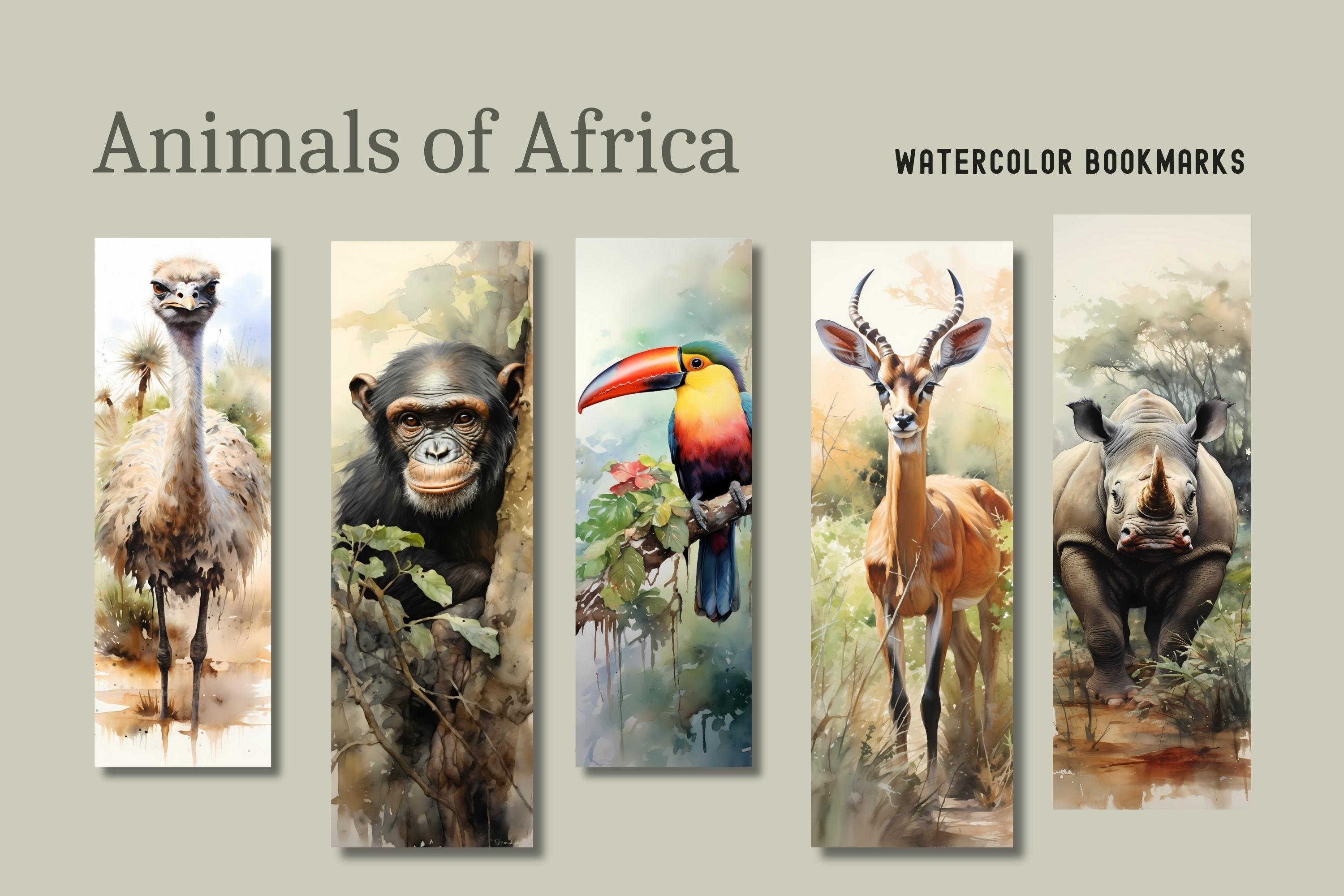 Animals of Africa Watercolor Bookmarks PNG, Digital Download - Etsy