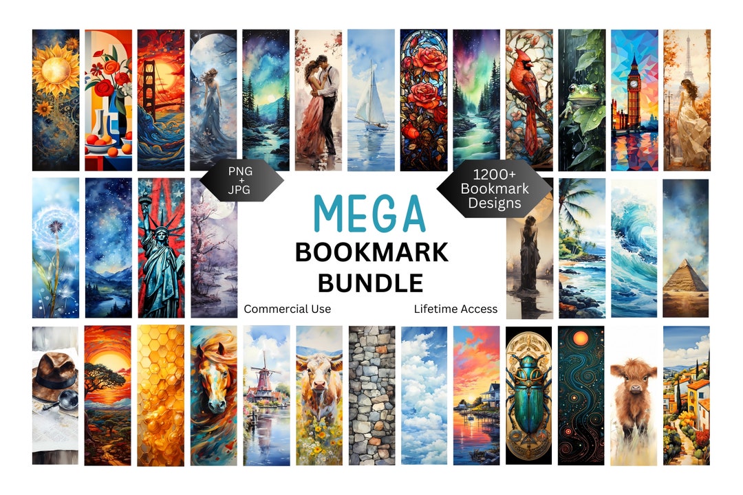 MEGA Bookmark Bundle - 1200+ Bookmark Designs, PNG + JPG, Sublimation ...