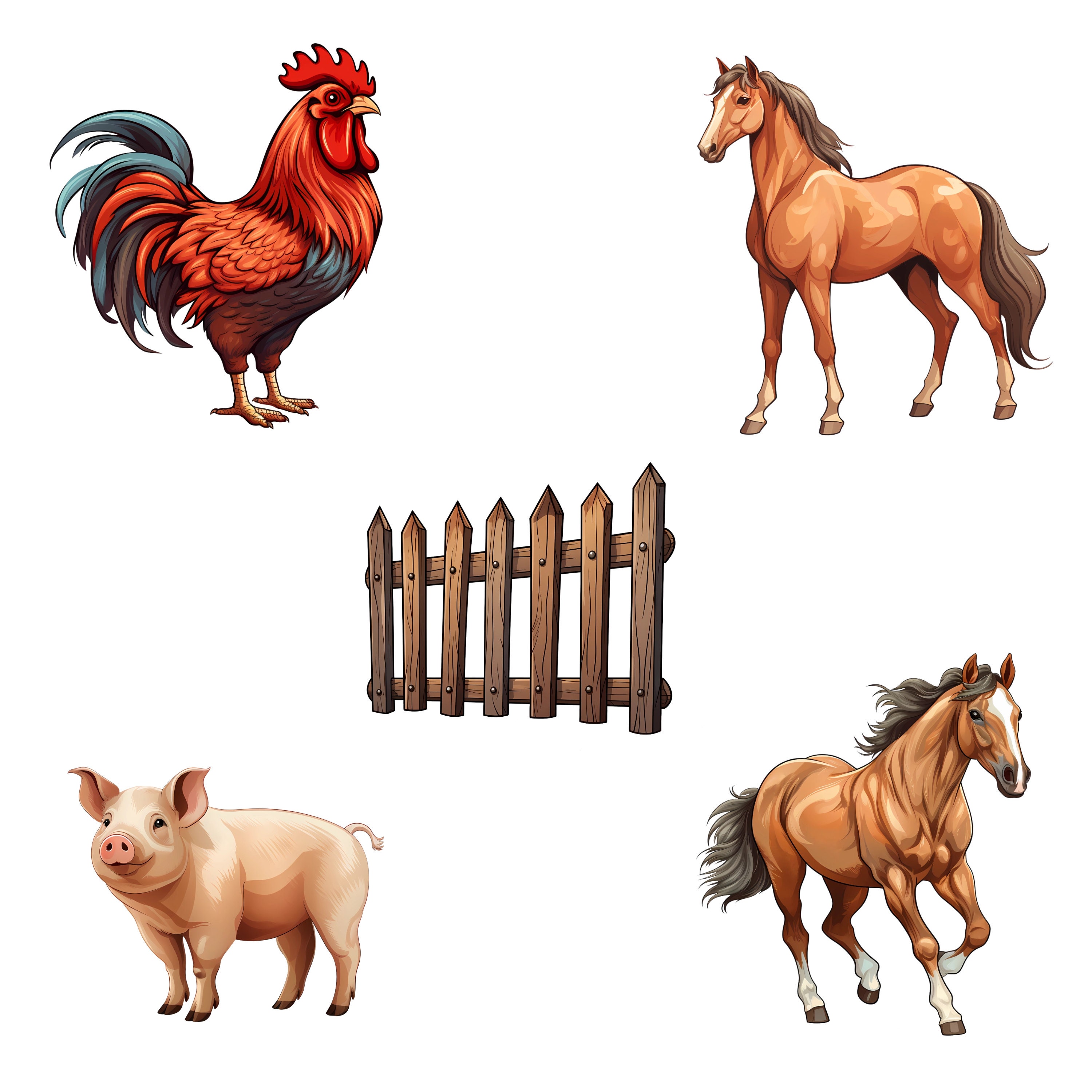 Farm Animal Clip Art - Farm Clipart, Horses, Cows, PNG - Etsy