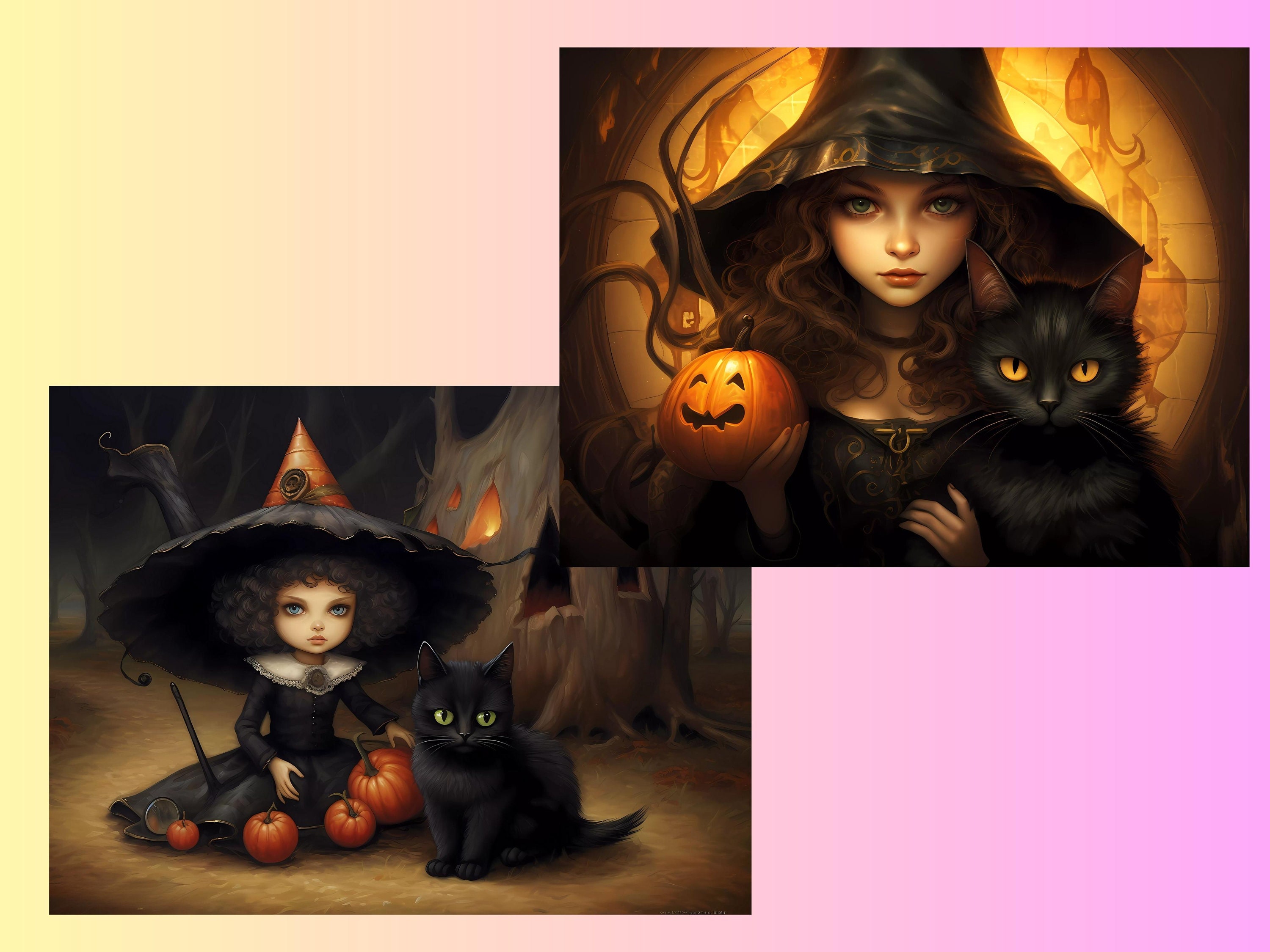 Witch & Black Cat Digital Paper Digital Print, Wall Art, Poster ...