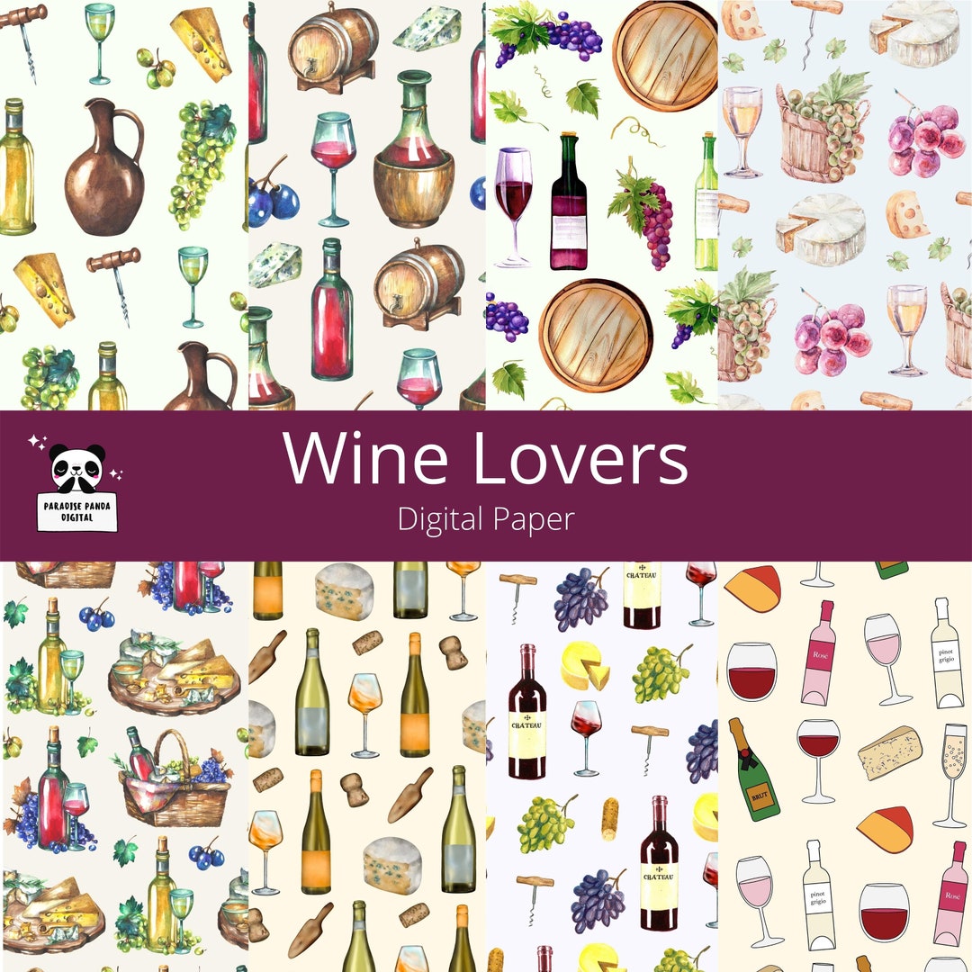 Wine Lovers Digital Paper - Wine Scrapbook Paper, Craft Paper, Junk ...