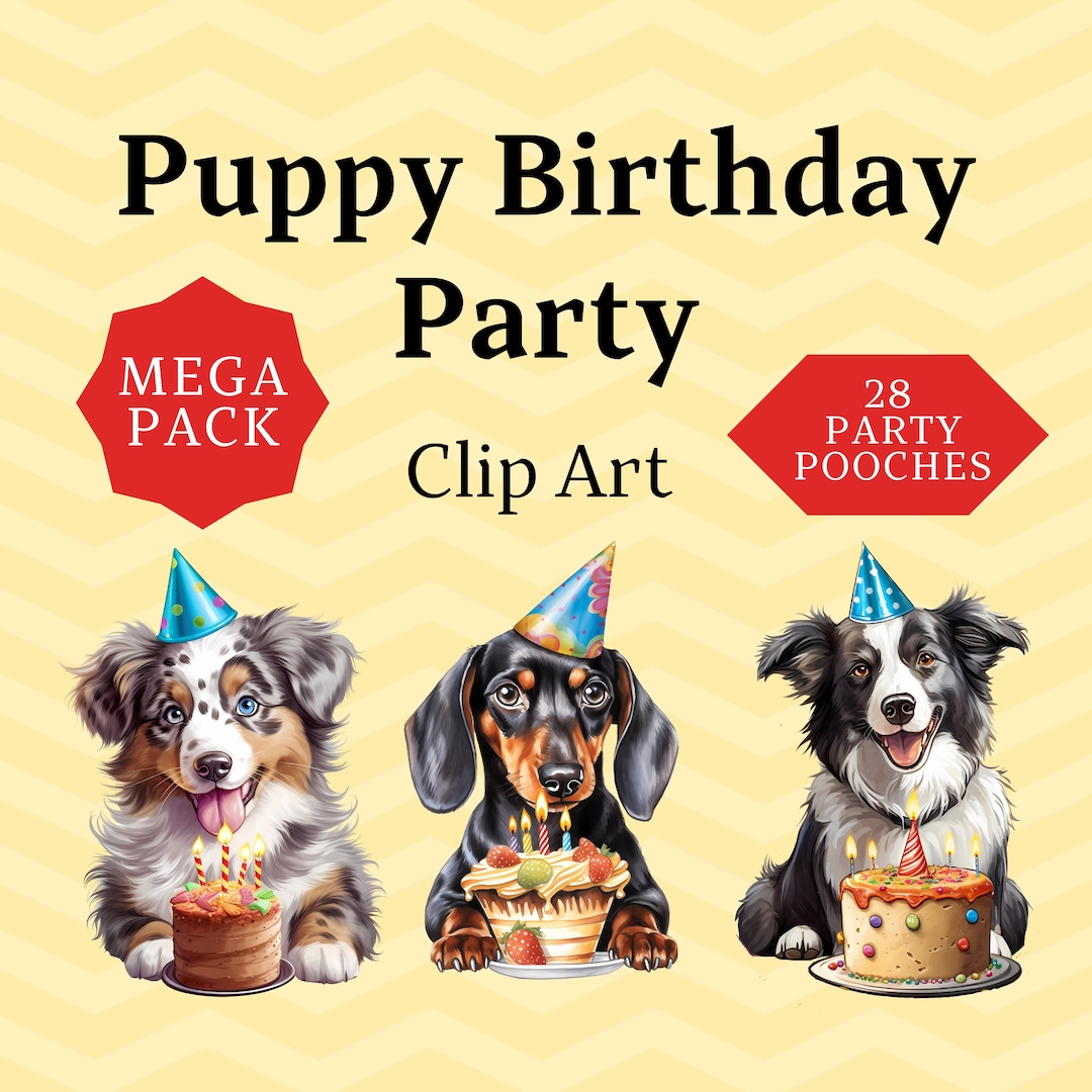 Puppy Birthday Party Clip Art - Party, Puppies, Dogs, Watercolor ...
