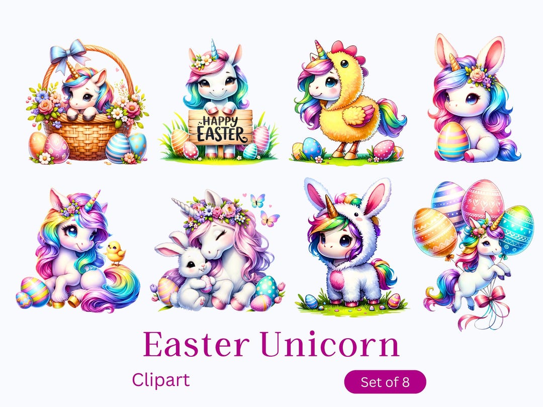 Easter Unicorn Clipart - Cute Unicorns - Easter Bunny - PNG - Etsy