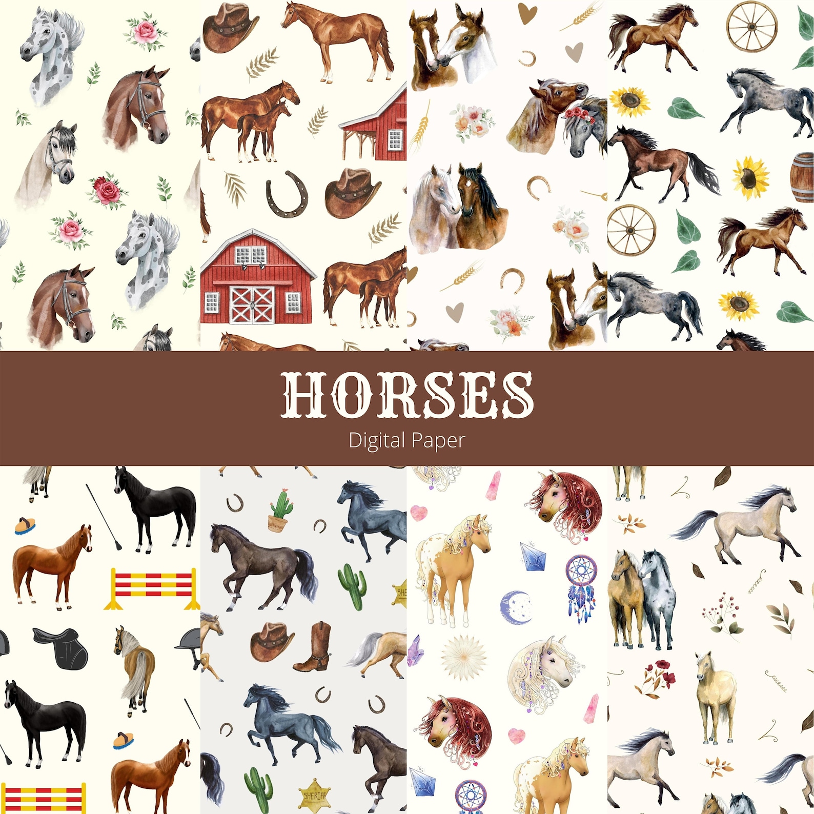 Horses Digital Paper Horse Scrapbooking Paper Junk - Etsy