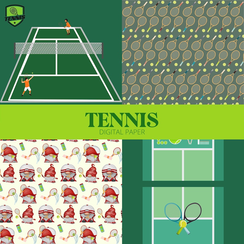 Tennis Digital Paper - Tennis Scrapbook Paper, Digital Download ...