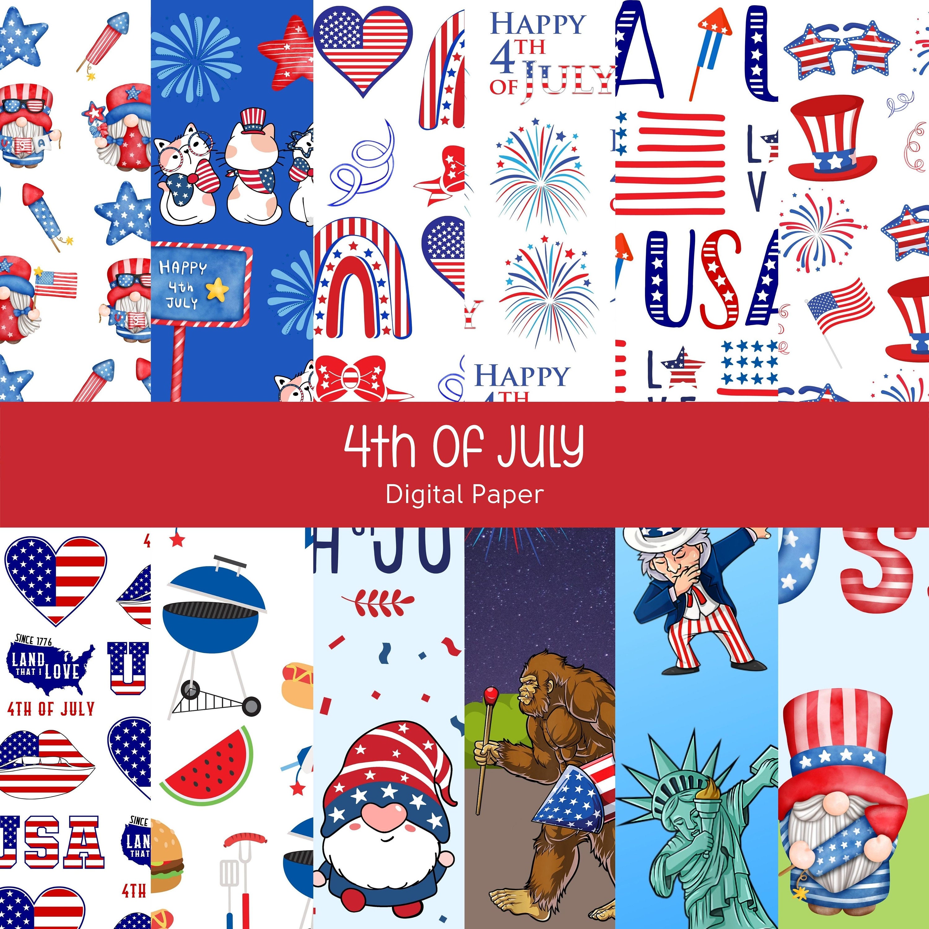 4th of July Digital Paper Scrapbooking Paper for Crafting, Junk ...