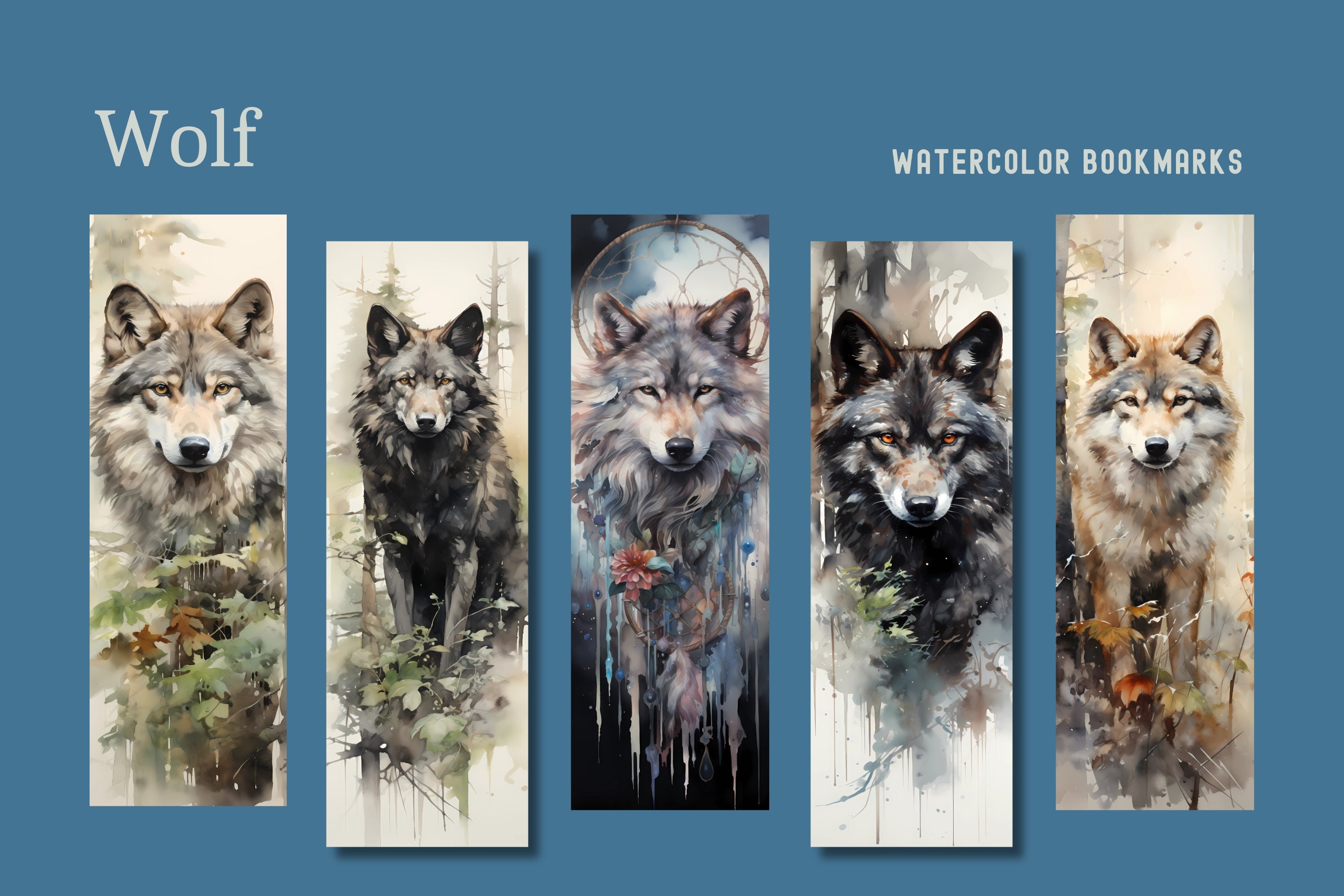 Wolf Watercolor Bookmarks, PNG, Sublimation, Wolves - Etsy