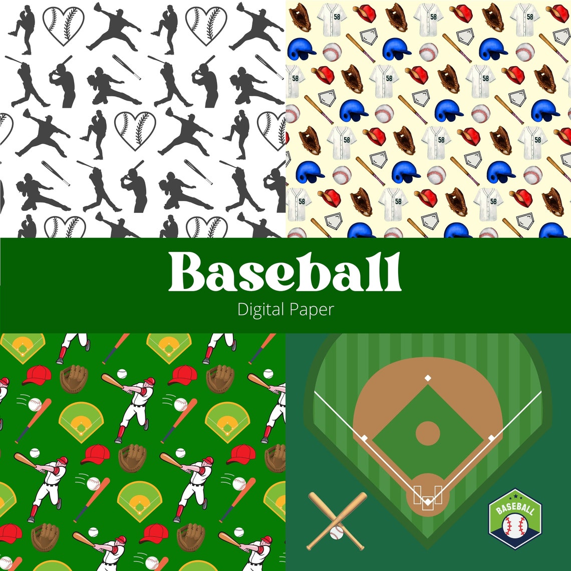 Baseball Digital Paper Sports, Baseball Scrapbook Paper, Junk Journals ...