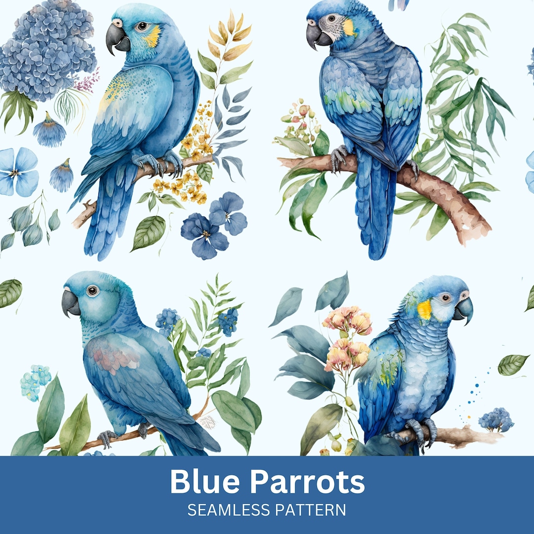 Blue Parrots Seamless Paper - Birds Digital Paper, Scrapbooking Paper ...