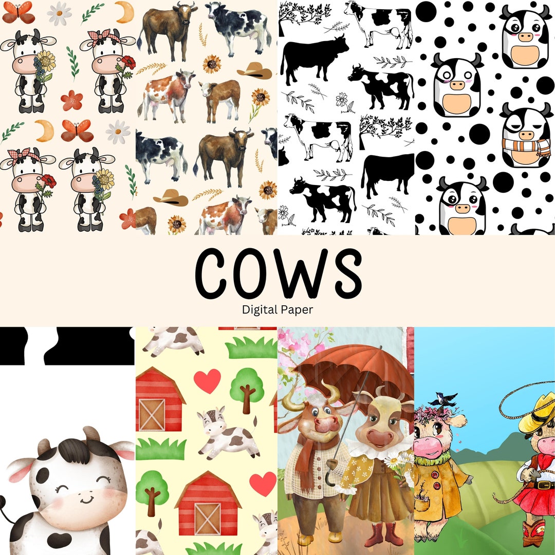 Cows Digital Paper - Cow Scrapbooking Paper, Junk Journals, Pattern ...