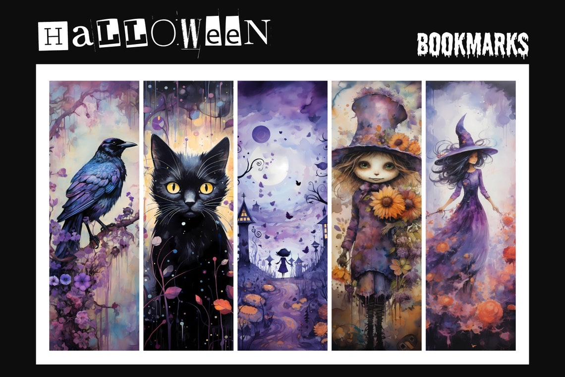 Halloween Watercolor Bookmarks PNG Printable - Etsy