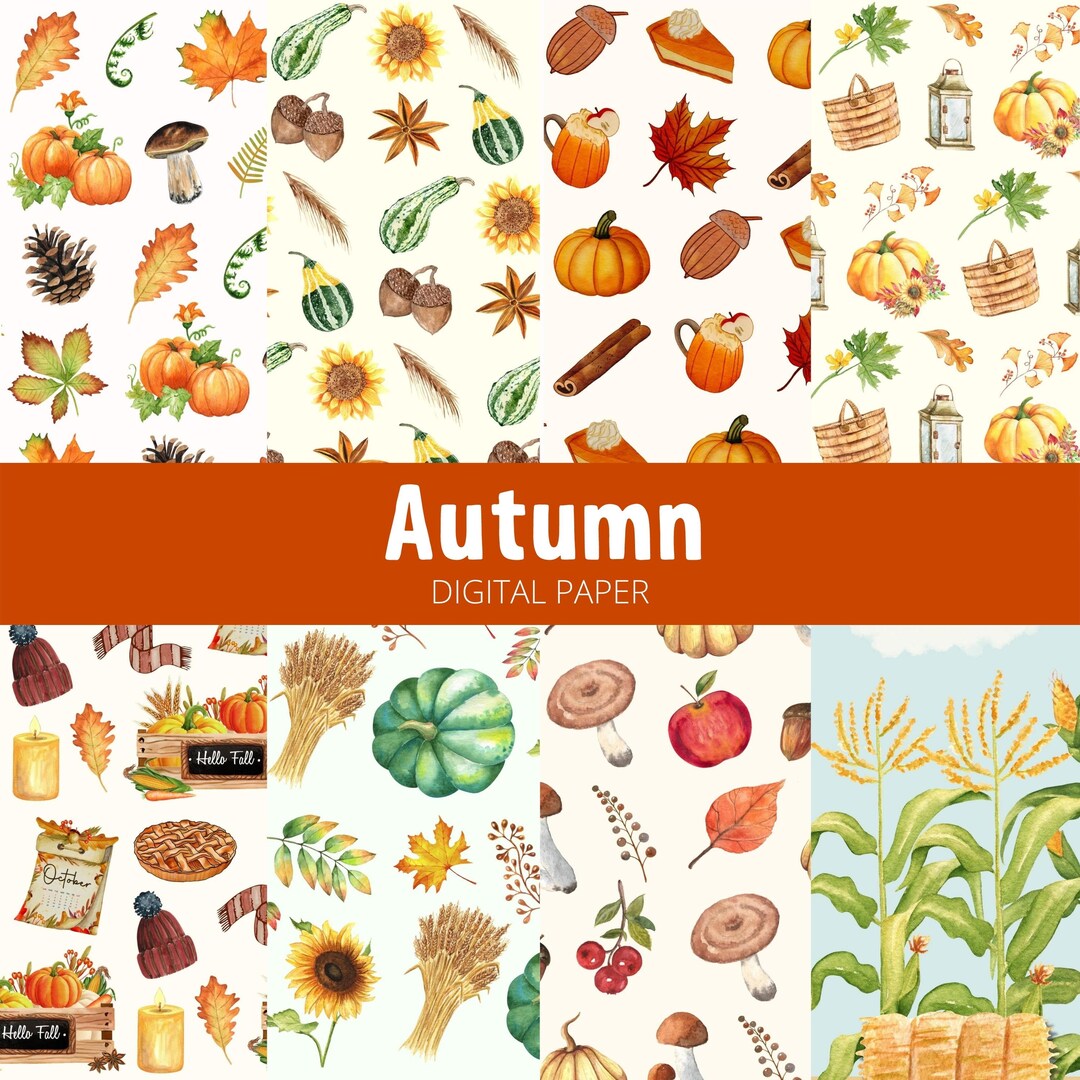 Autumn Scrapbook Paper: Fall Leaves, Pumpkins (digital Download) - Etsy