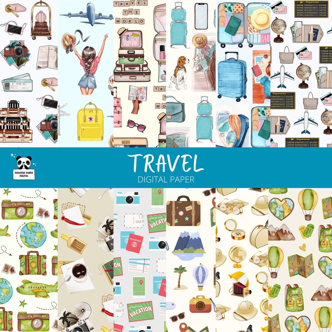Travel Digital Paper - Travel Scrapbook Paper, Vacation Pattern Paper ...