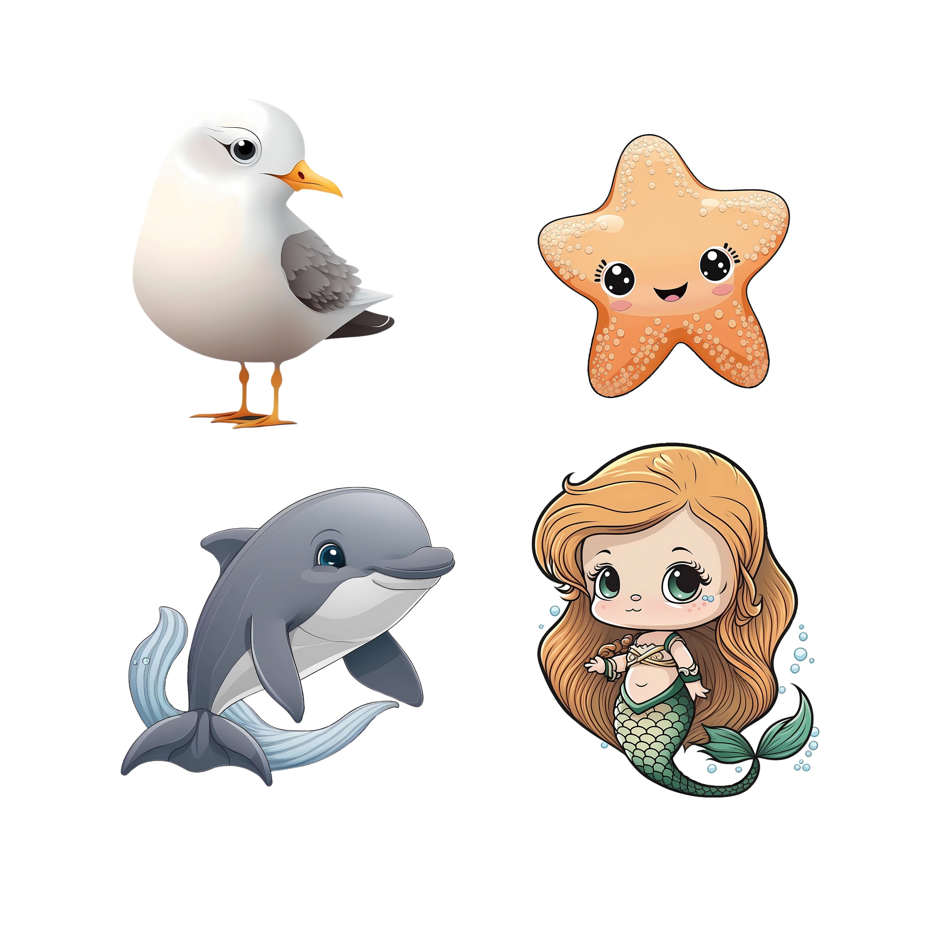Mermaid Clip Art Chibi Style, Kawaii Clipart, Junk Journal, Digital ...