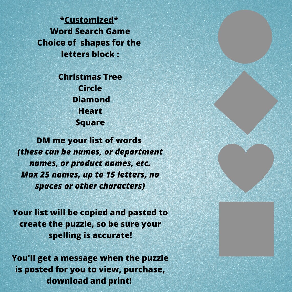 Customized Word Search Game, Printable Download Made to Order, 8.5x11 ...