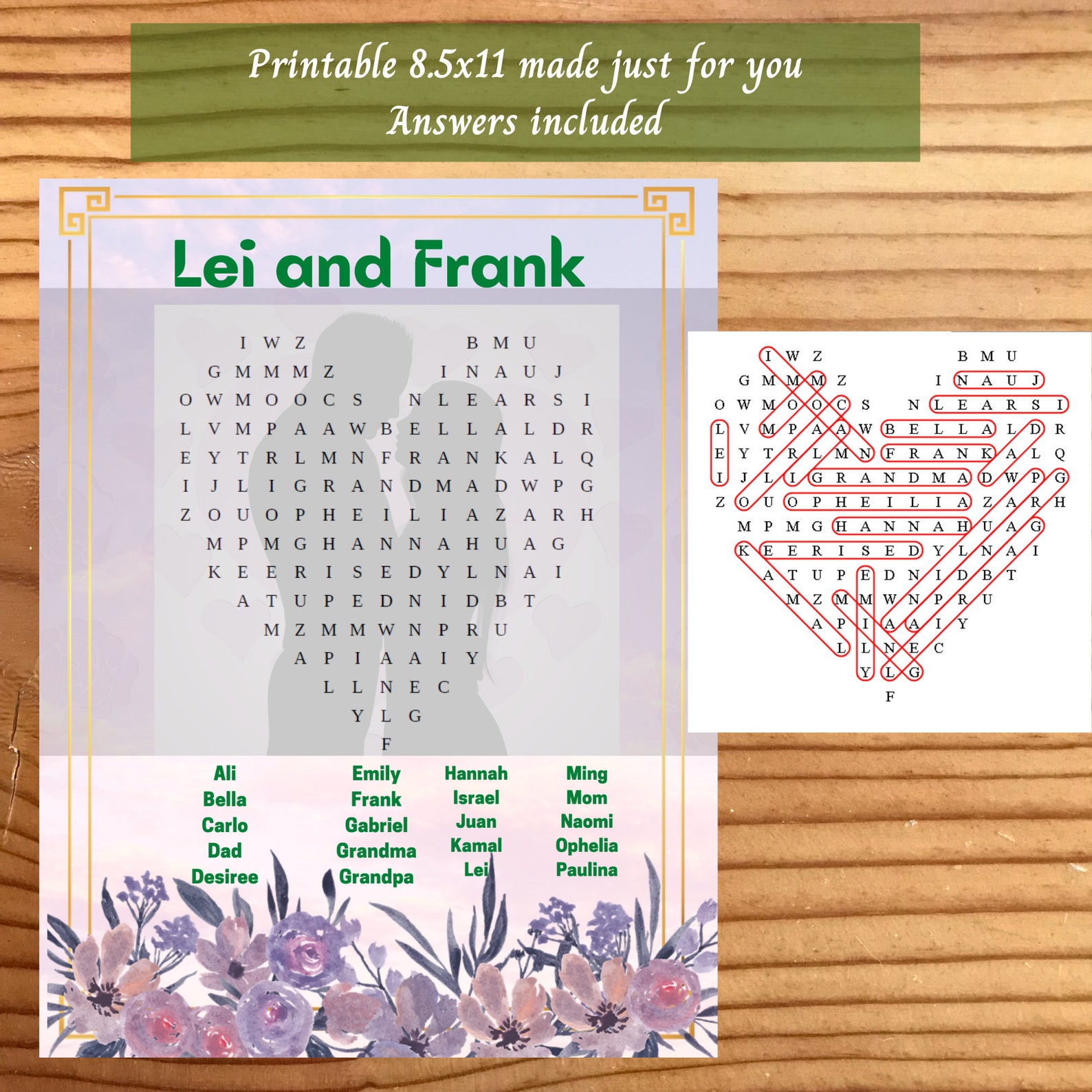 Customized Word Search Game, Printable Download Made to Order, 8.5x11 ...