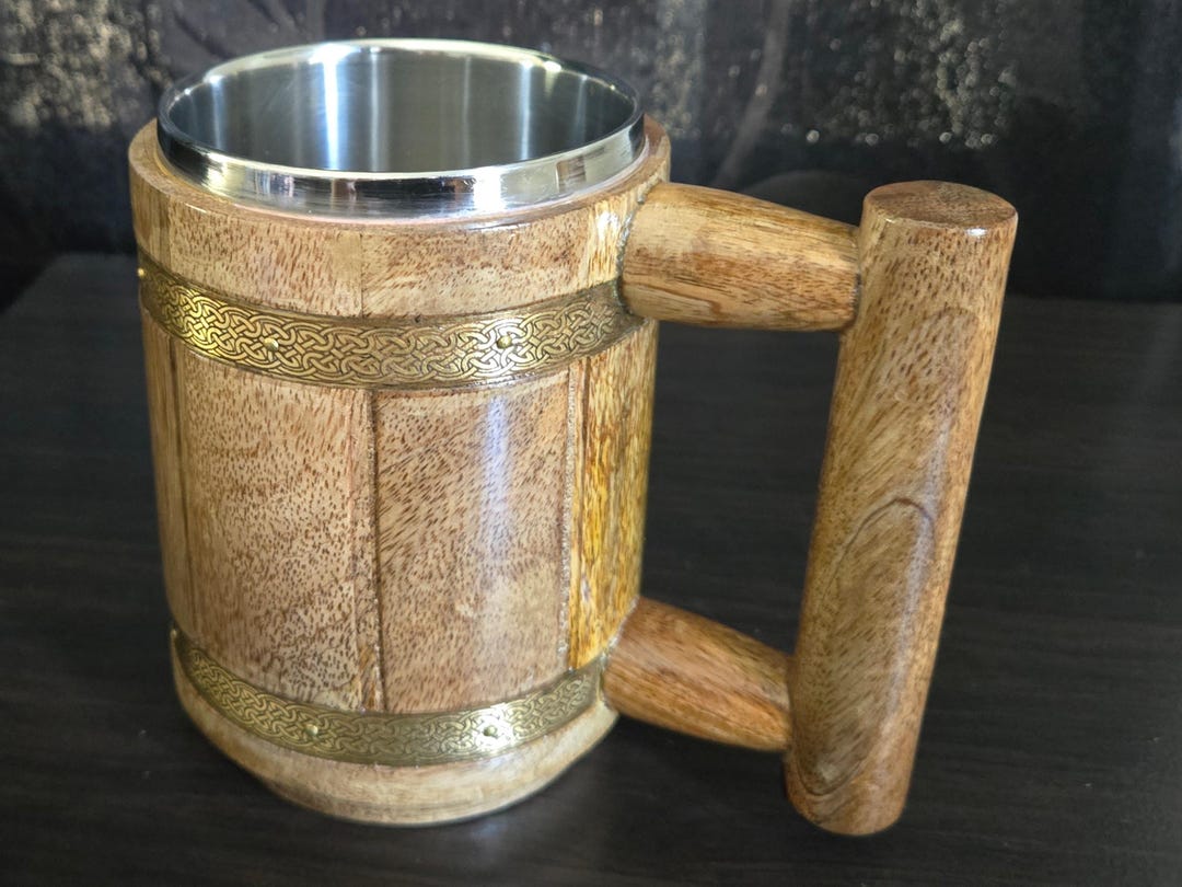 Wooden Viking Tankard With Metal Band | Natural Wood Mug | Handmade Cup ...