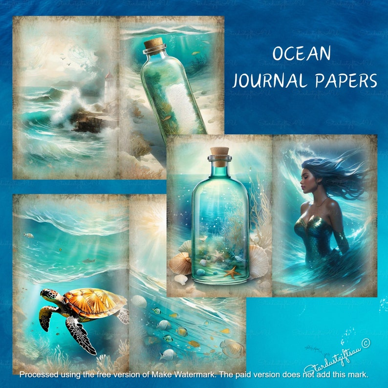 Ocean Junk Journal Paper/ Marine Journal Papers / Sea Nautical Mermaid ...