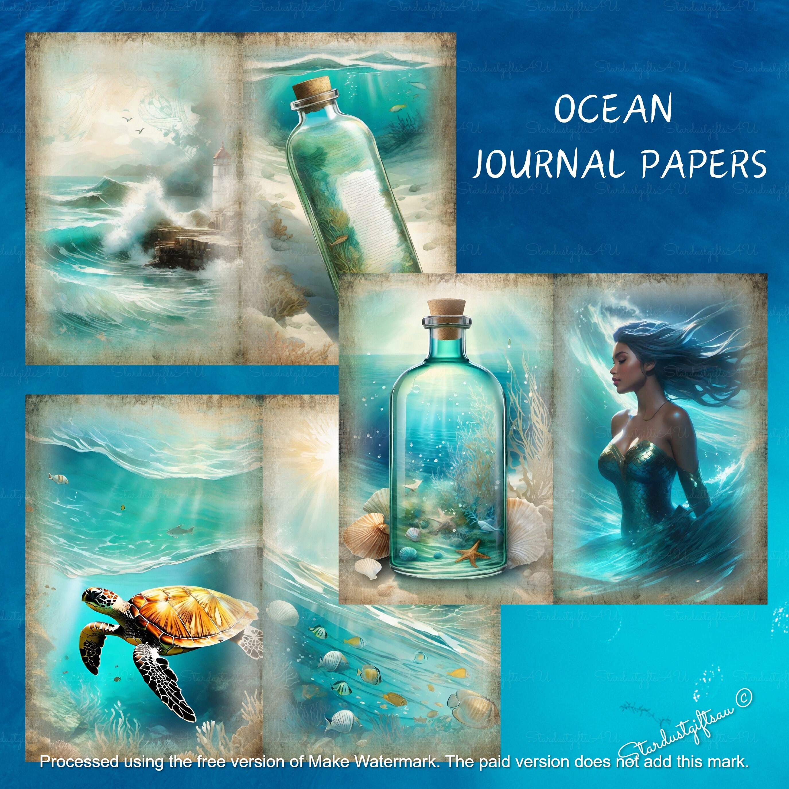 Ocean Junk Journal Paper/ Marine Journal Papers / Sea Nautical Mermaid ...